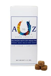 horse treats: a to z horse cookies blonde bits of health, low carb, low sugar, a softer cookie, wheat, corn, soy and alfalfa free, made with cinnamon and agave, organic, all natural human grade ingredients (4.5 lbs box)