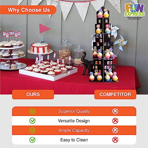 Fun Express Cupcake Stands for Dessert Table Set - Transform Your Party with Our 4-Tier Skyscraper Cupcake Tower Stand, Party Planning Made Easy, Delightful Treat Display, Perfect for Birthdays Event