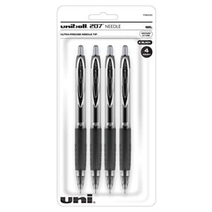 uni-ball® signo gel 207™ retractable gel pens, medium point, 0.7 mm, clear barrels, black ink, pack of 4