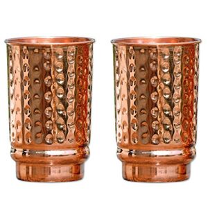 hammered pure copper tumblers set of 2, unlined, uncoated and lacquer free | 350 ml. (11.8 us fl oz) traveller's copper cups for ayurveda health benefits