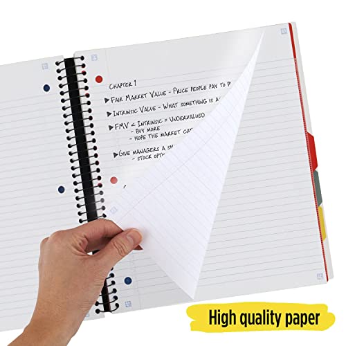 Five Star Spiral Notebook + Study App, 5 Subject, College Ruled Paper, Advance Notebook with Spiral Guard, Movable Tabbed Dividers and Expanding Pockets, 8-1/2" x 11", 200 Sheets, White (73154)