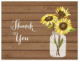 50 sunflower rustic wood wedding thank you cards