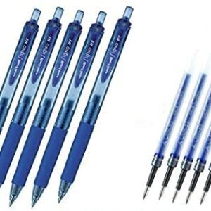 Uni-ball Signo RT Rubber Grip & Click Retractable Ultra Micro Point Gel Pens -0.38mm-blue Ink-5 Pens & 5 Refills Value Set