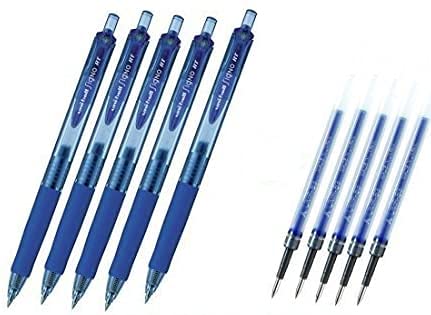 Uni-ball Signo RT Rubber Grip & Click Retractable Ultra Micro Point Gel Pens -0.38mm-blue Ink-5 Pens & 5 Refills Value Set