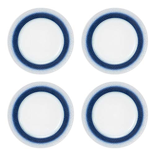 Pfaltzgraff Eclipse Blue 16-Piece Stoneware Round Dinnerware Set, 1 inch dinner plate, 8 inch salad plate, 6 inch soup cereal bowl (26 ounce) and 14 ounce mug, Blue/White