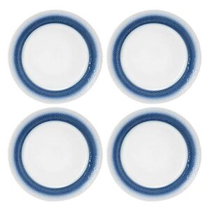 Pfaltzgraff Eclipse Blue 16-Piece Stoneware Round Dinnerware Set, 1 inch dinner plate, 8 inch salad plate, 6 inch soup cereal bowl (26 ounce) and 14 ounce mug, Blue/White