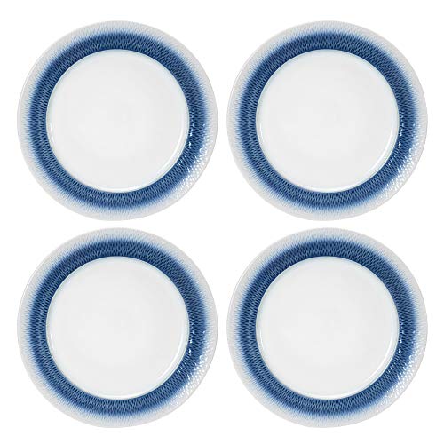 Pfaltzgraff Eclipse Blue 16-Piece Stoneware Round Dinnerware Set, 1 inch dinner plate, 8 inch salad plate, 6 inch soup cereal bowl (26 ounce) and 14 ounce mug, Blue/White