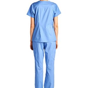 Medical Uniform Women's Scrubs Set Stretch Contrast Pocket Ceil Blue M