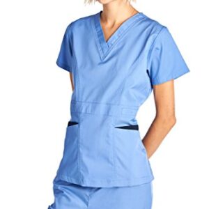 Medical Uniform Women's Scrubs Set Stretch Contrast Pocket Ceil Blue M