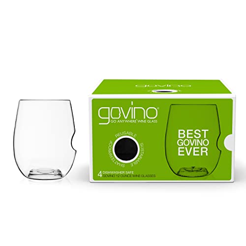 govino Go Anywhere Wine Glasses | Dishwasher Safe, Flexible, Shatterproof, and Recyclable | 12 oz. Each | Set of 4.