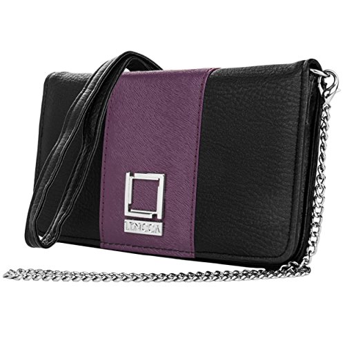 Lencca Kyma Vegan Leather Crossbody Smartphone Clutch Wallet Purse with Removable Chain Shoulder Strap - Black/Purple