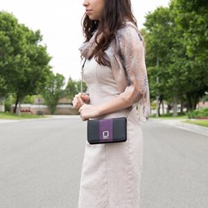 Lencca Kyma Vegan Leather Crossbody Smartphone Clutch Wallet Purse with Removable Chain Shoulder Strap - Black/Purple