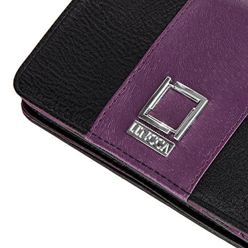 Lencca Kyma Vegan Leather Crossbody Smartphone Clutch Wallet Purse with Removable Chain Shoulder Strap - Black/Purple