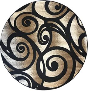 bellagio modern round contemporary area rug black carpet king design 341 (5 feet 3 inch x5 feet 3 inch )