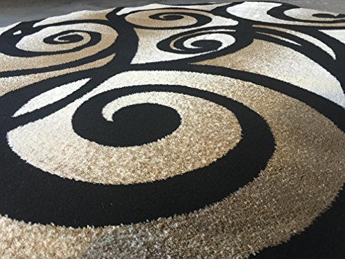 Bellagio Modern Round Contemporary Area Rug Black Carpet King Design 341 (5 Feet 3 inch X5 Feet 3 Inch )