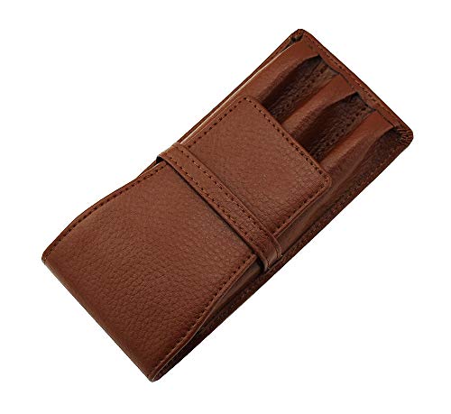 Coffee Leather Fountain Pen Case Pouch 3 Separate Slot Pen Organizer Carrying Holder