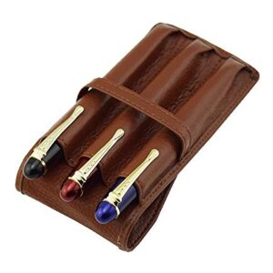 Coffee Leather Fountain Pen Case Pouch 3 Separate Slot Pen Organizer Carrying Holder