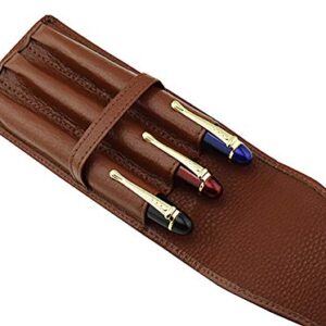 Coffee Leather Fountain Pen Case Pouch 3 Separate Slot Pen Organizer Carrying Holder