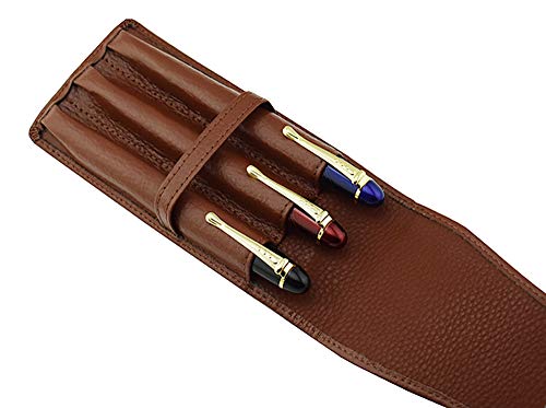 Coffee Leather Fountain Pen Case Pouch 3 Separate Slot Pen Organizer Carrying Holder