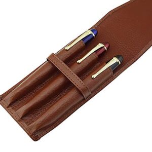 Coffee Leather Fountain Pen Case Pouch 3 Separate Slot Pen Organizer Carrying Holder