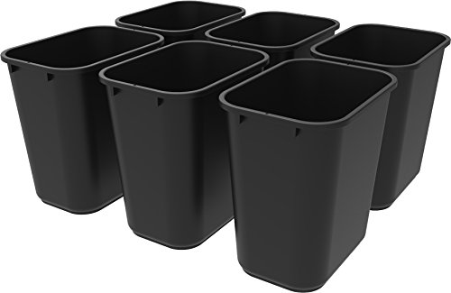 Storex Medium Waste Basket, 15 x 10.5 x 15 Inches, Black, Case of 6 (STX00710U06C)