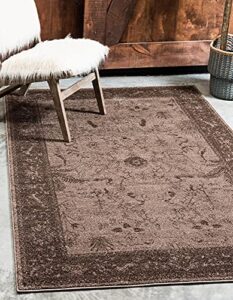 unique loom la jolla collection farmhouse, contemporary, botanical, traditional, vintage area rug, 9 x 12 ft, light brown/dark brown