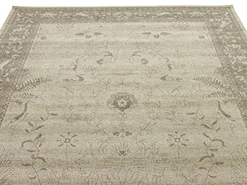 Unique Loom La Jolla Collection Farmhouse, Contemporary, Botanical, Traditional, Vintage Area Rug, 9 x 12 ft, Light Brown/Dark Brown