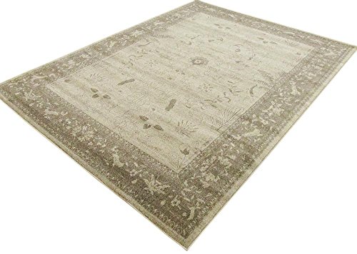 Unique Loom La Jolla Collection Farmhouse, Contemporary, Botanical, Traditional, Vintage Area Rug, 9 x 12 ft, Light Brown/Dark Brown