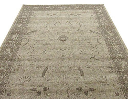 Unique Loom La Jolla Collection Farmhouse, Contemporary, Botanical, Traditional, Vintage Area Rug, 9 x 12 ft, Light Brown/Dark Brown