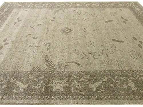 Unique Loom La Jolla Collection Farmhouse, Contemporary, Botanical, Traditional, Vintage Area Rug, 9 x 12 ft, Light Brown/Dark Brown