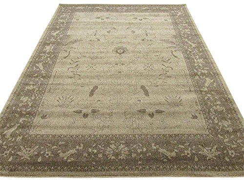 Unique Loom La Jolla Collection Farmhouse, Contemporary, Botanical, Traditional, Vintage Area Rug, 9 x 12 ft, Light Brown/Dark Brown