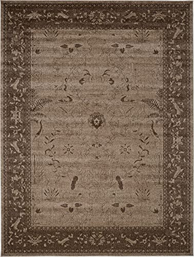 Unique Loom La Jolla Collection Farmhouse, Contemporary, Botanical, Traditional, Vintage Area Rug, 9 x 12 ft, Light Brown/Dark Brown