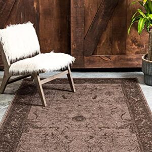 Unique Loom La Jolla Collection Farmhouse, Contemporary, Botanical, Traditional, Vintage Area Rug, 9 x 12 ft, Light Brown/Dark Brown