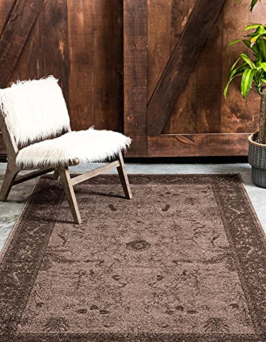 Unique Loom La Jolla Collection Farmhouse, Contemporary, Botanical, Traditional, Vintage Area Rug, 9 x 12 ft, Light Brown/Dark Brown