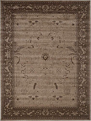 Unique Loom La Jolla Collection Farmhouse, Contemporary, Botanical, Traditional, Vintage Area Rug, 9 x 12 ft, Light Brown/Dark Brown