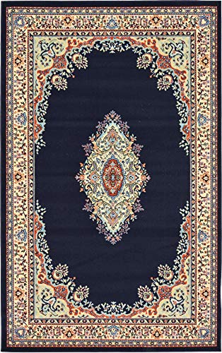 Unique Loom Reza Collection Traditional Persian Style Area Rug, 5 x 8 ft, Navy Blue/Ivory