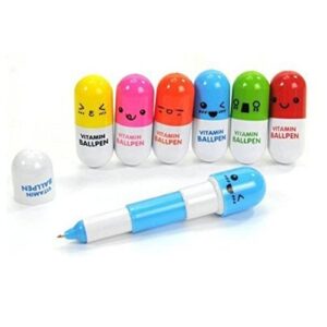 bokit 24pcs/lot vitamin pen, ballpoint pen, vitamin pill, novelty pen, size12x2.4cm, gift pen,multicolor