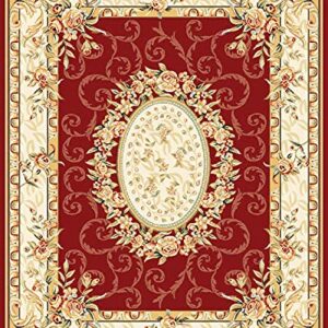 SAFAVIEH Lyndhurst Collection Area Rug - 9' x 12', Red & Ivory, Traditional European Medallion Design, Non-Shedding & Easy Care, Ideal for High Traffic Areas in Living Room, Bedroom (LNH328C)