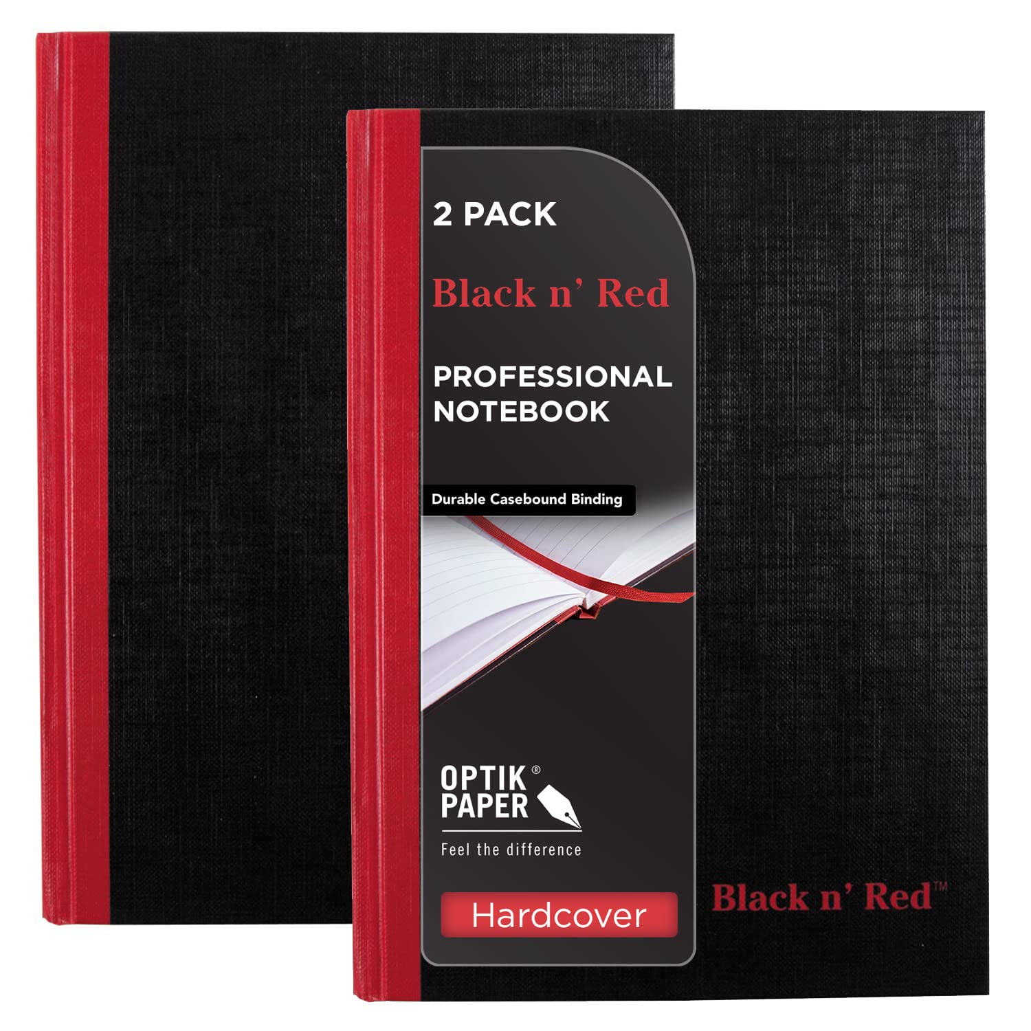 Black n' Red Notebook, Durable Hardcover, Premium Optik Paper, Scribzee App Compatible, Environmentally Friendly, Secure Casebound Binding, 8-1/4" x 5-7/8", 96 Double-Sided Ruled Sheets, Pack of 2 (73405)