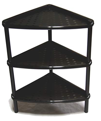 Sana Enterprises 3 Tier Corner Triangular Table, Shelf Stand, Italian, Black