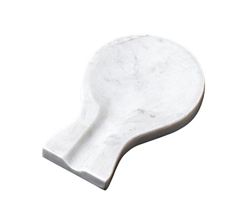 Creative Home Natural Marble Spoon Rest Ladle Utensil Holder Spatula Holder Kitchen Countertop Dining Table Organizer, 7.9" x 5.4" x 0.8" H, Off-White (color may vary)