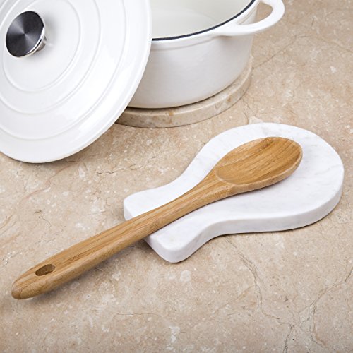 Creative Home Natural Marble Spoon Rest Ladle Utensil Holder Spatula Holder Kitchen Countertop Dining Table Organizer, 7.9" x 5.4" x 0.8" H, Off-White (color may vary)