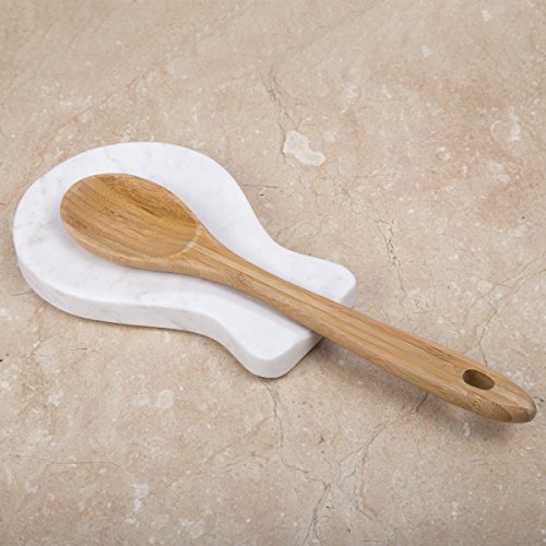 Creative Home Natural Marble Spoon Rest Ladle Utensil Holder Spatula Holder Kitchen Countertop Dining Table Organizer, 7.9" x 5.4" x 0.8" H, Off-White (color may vary)