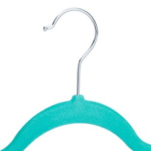 50 Pack Slim Non Slip Teal Velvet Hangers with Cascading Hooks for Clothes, Shirts, Suits, Dresses, Coat, Pants, Heavy Duty Durable Hangers, Lightweight, Space Saving (18 In)