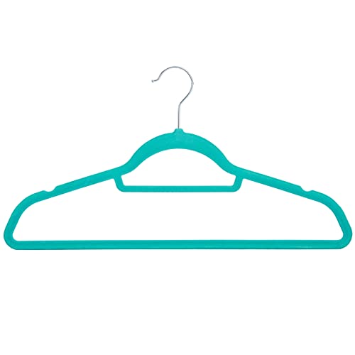 50 Pack Slim Non Slip Teal Velvet Hangers with Cascading Hooks for Clothes, Shirts, Suits, Dresses, Coat, Pants, Heavy Duty Durable Hangers, Lightweight, Space Saving (18 In)