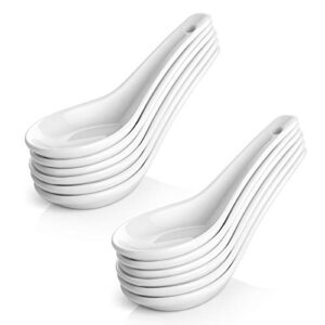 dowan 5.3" asian soup spoons set of 12 - white ceramic dessert spoons- perfect for pho, miso, wonton, ramen, dumpling, macaron - dishwasher & oven safe