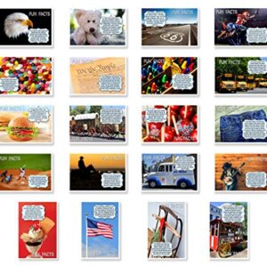 AMERICANA FUN FACTS postcard set of 20 postcards. Iconic America and American culture post card variety pack. Made in USA.