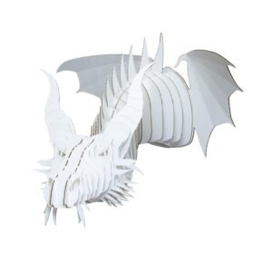 cardboard safari recycled cardboard animal taxidermy dragon trophy head, nikita white small