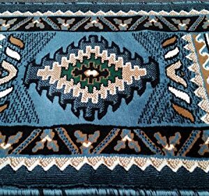 Kingdom Southwest Native American Area Rug Blue Green Design #D143 (3ft.X4ft7in.)