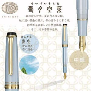 Sailor 11-1224-301 Fountain Pen, SHIKIORI Snow Moon Sky Leaf, Spring Sky, Medium Point